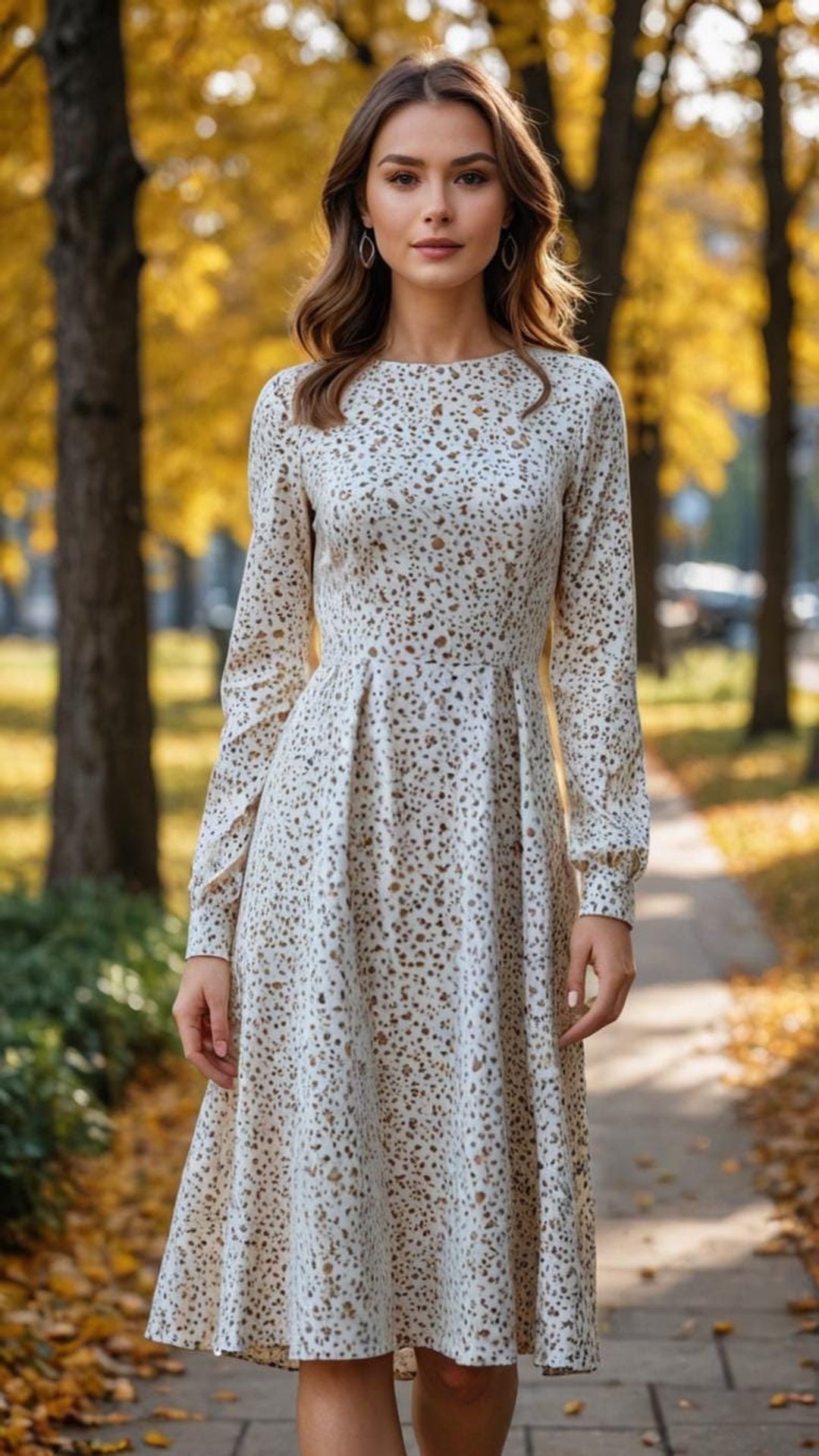 Long Sleeve A-line Classic Dress, Midi Dress, Autumn Dress, Casual ...