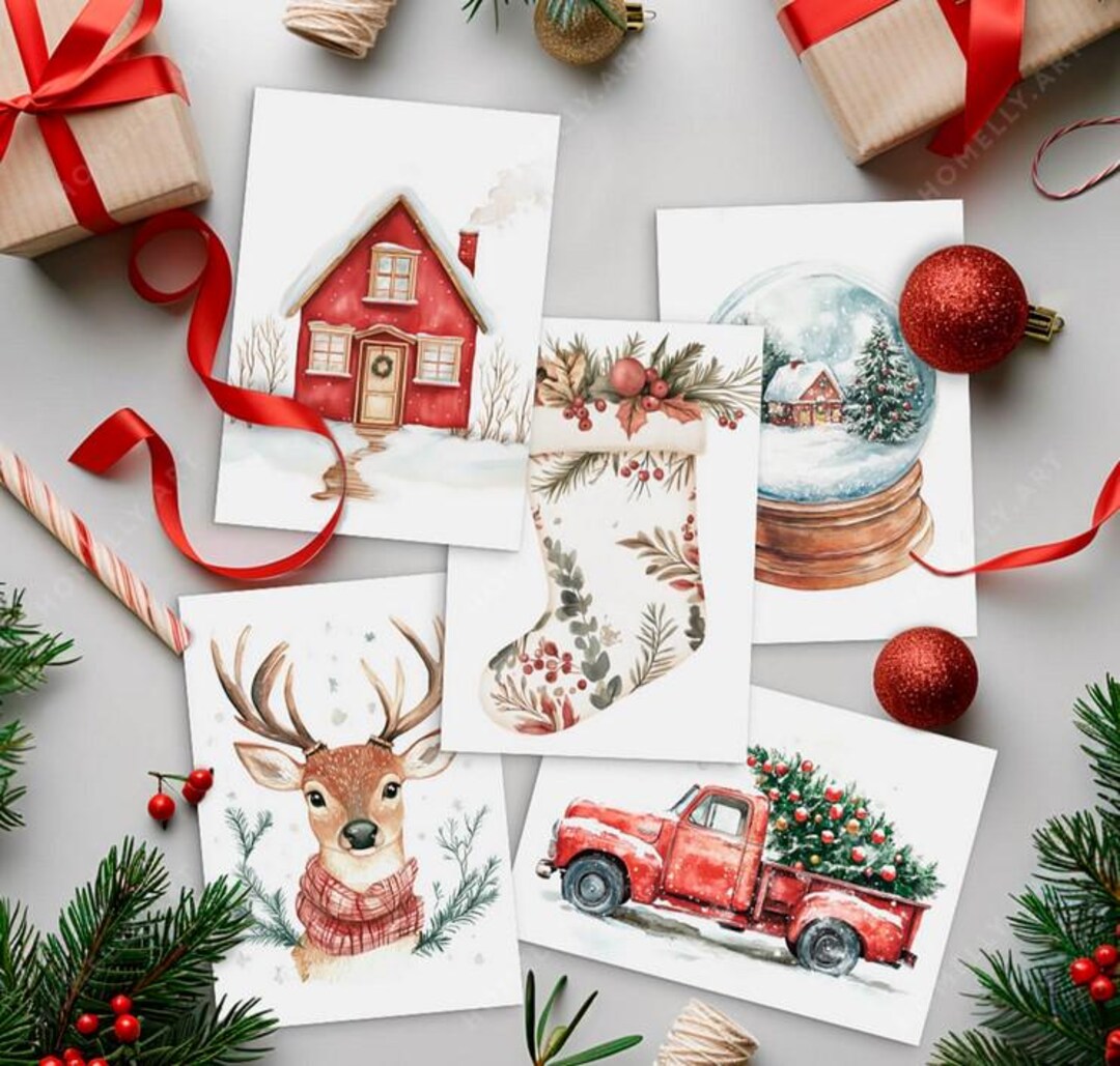 Merry Christmas Postcards (printable) - Etsy