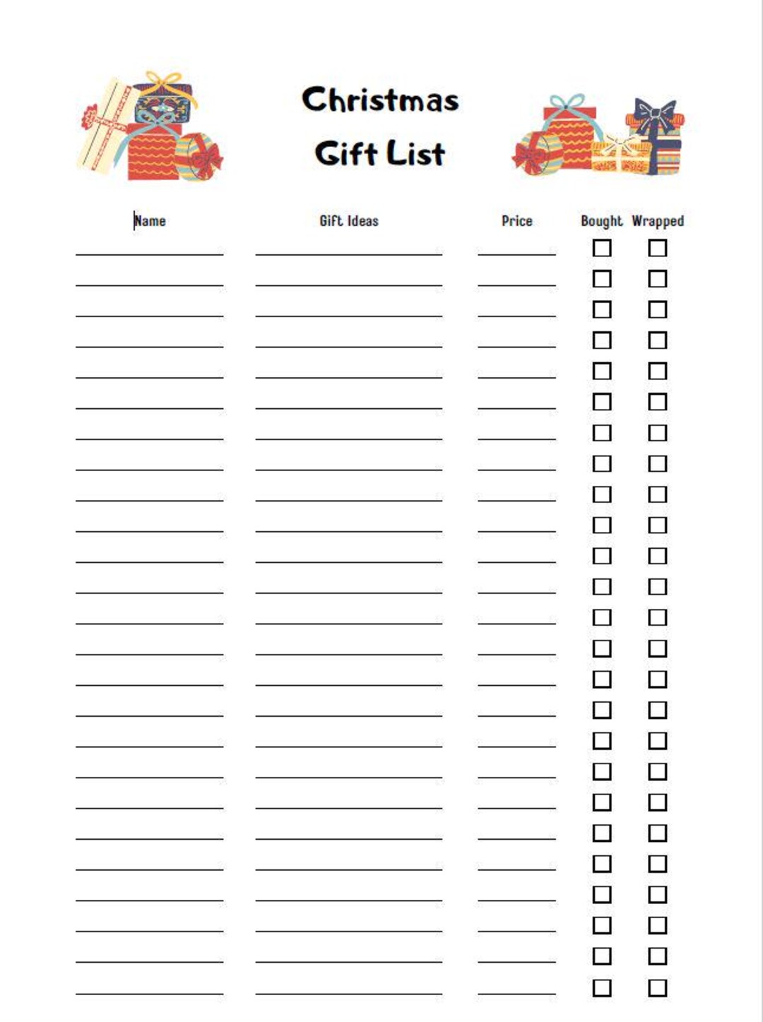 Simple Illustrated Christmas Gift List - Etsy