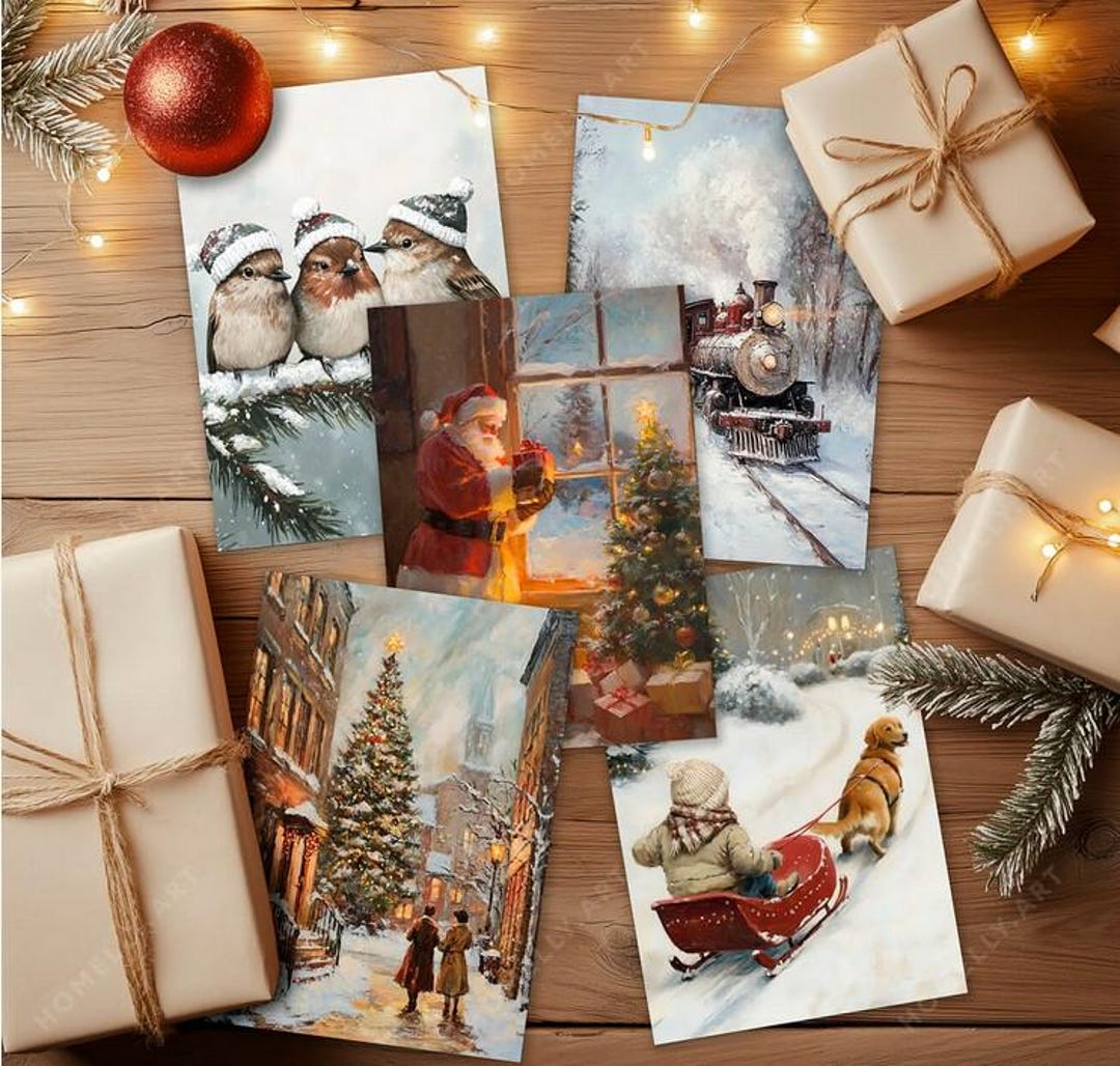 Merry Christmas Postcards (printable) - Etsy