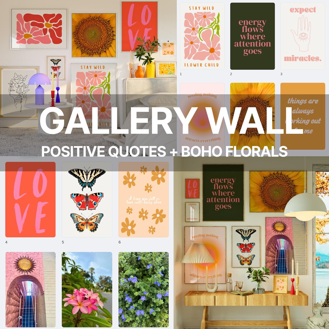 Manifestation Wall Art Bundle | Positive Quotes + Boho Florals ...