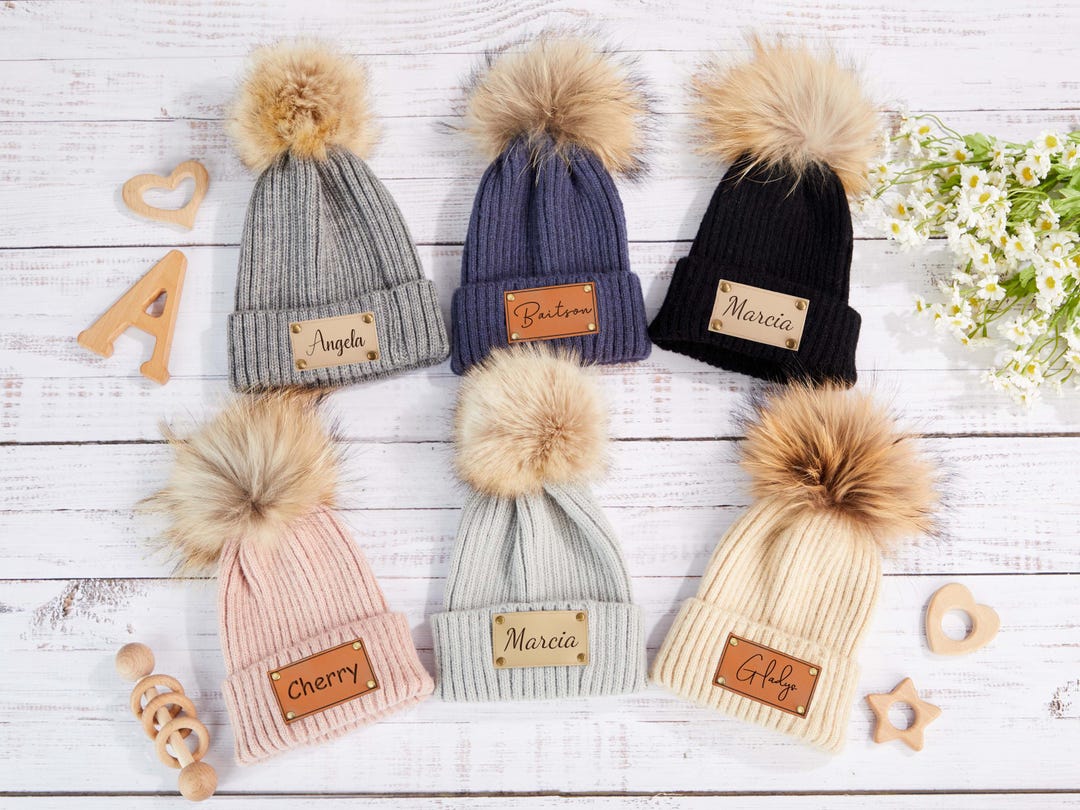 Personalized Leather Patch Beanies,custom Baby Beanies,pom Classic ...