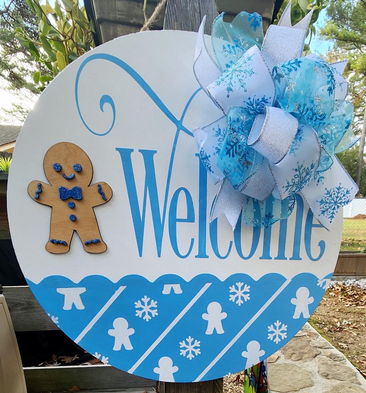 Gingerbread Door Sign Welcome Door Hanger Winter Porch Decor Snowflake ...