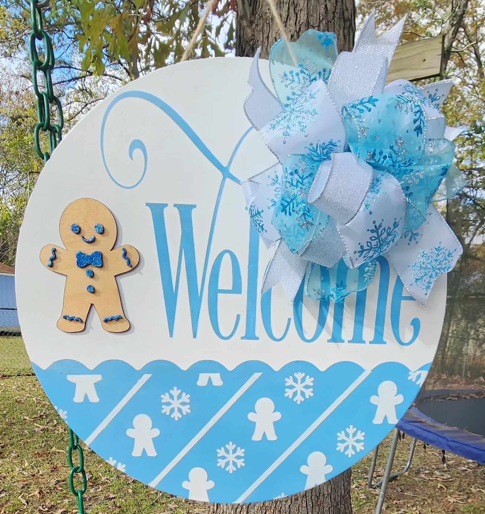 Gingerbread Door Sign Welcome Door Hanger Winter Porch Decor Snowflake ...