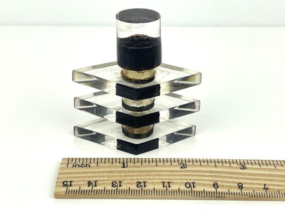 Art Deco Lucite Stacked Geometric Perfume Bottle - Gem