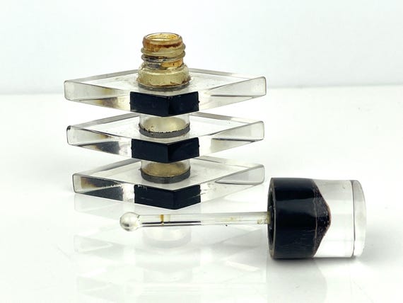 Art Deco Lucite Stacked Geometric Perfume Bottle - Gem