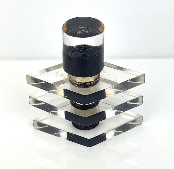Art Deco Lucite Stacked Geometric Perfume Bottle - Gem