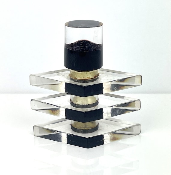 Art Deco Lucite Stacked Geometric Perfume Bottle - Gem