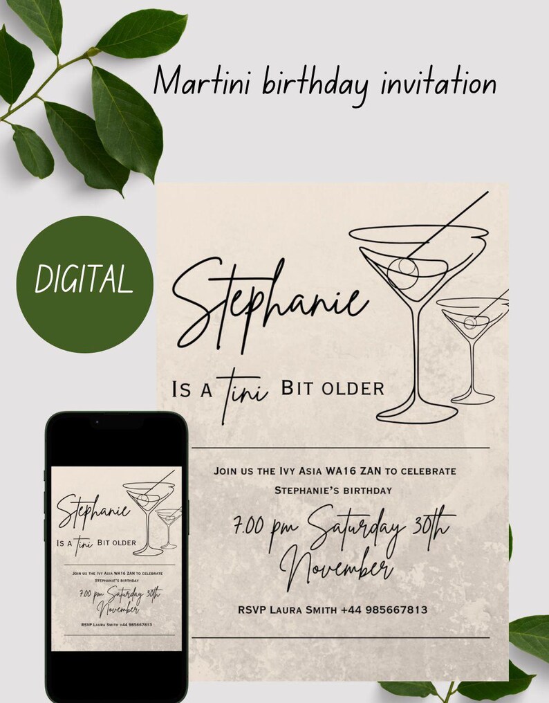 A Tini Bit Older Birthday Party Digital Invitation, Printable, Canva ...