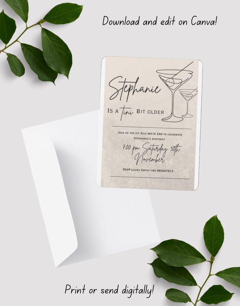 A Tini Bit Older Birthday Party Digital Invitation, Printable, Canva ...