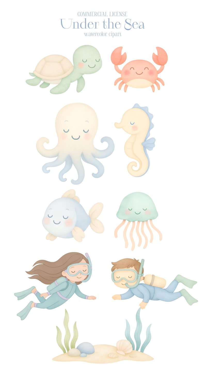 Under the Sea, Ocean Clipart, Sea Animals, Watercolor Sea, Cute Sea ...
