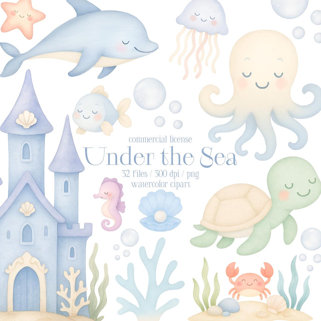 Under the Sea, Ocean Clipart, Sea Animals, Watercolor Sea, Cute Sea ...