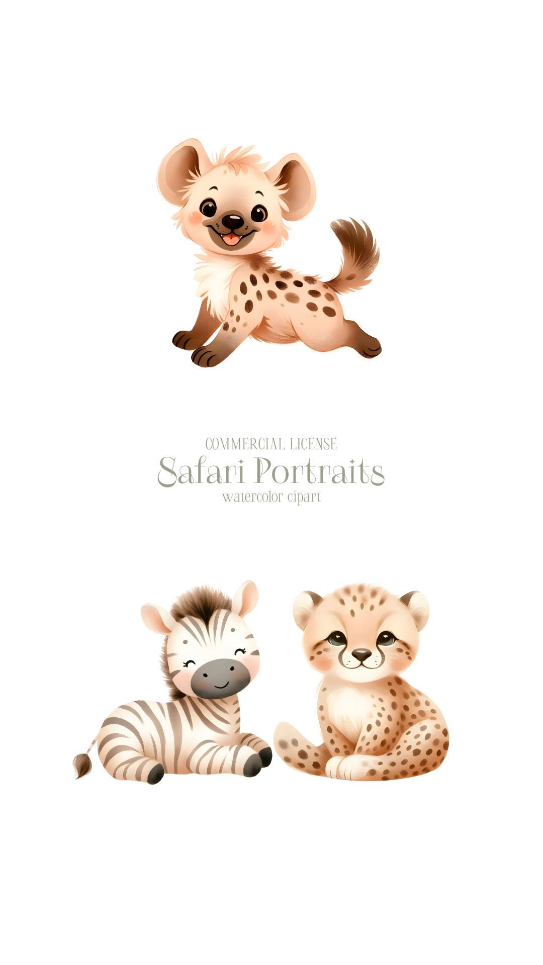 Safari Clipart, Watercolor Safari Portraits Clipart, Baby Animals, Cute ...