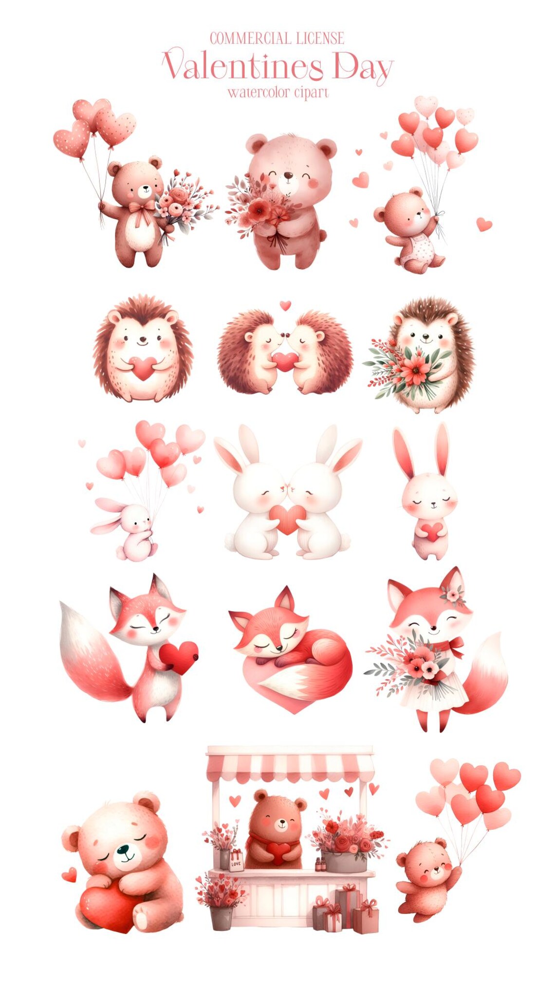 Valentine Animals Clipart, Valentine's Day Clipart, Love Decor Art ...