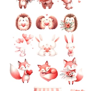 Valentine Animals Clipart, Valentine's Day Clipart, Love Decor Art ...