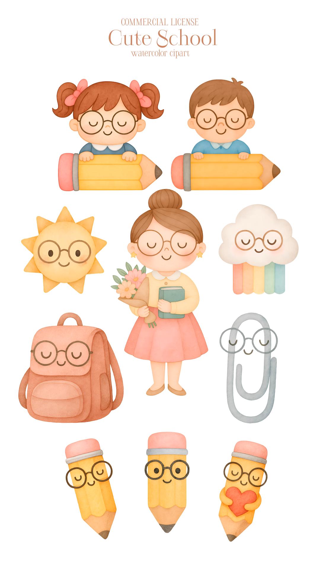 Watercolor School PNG, Back to School Clipart, School Kids Clipart ...