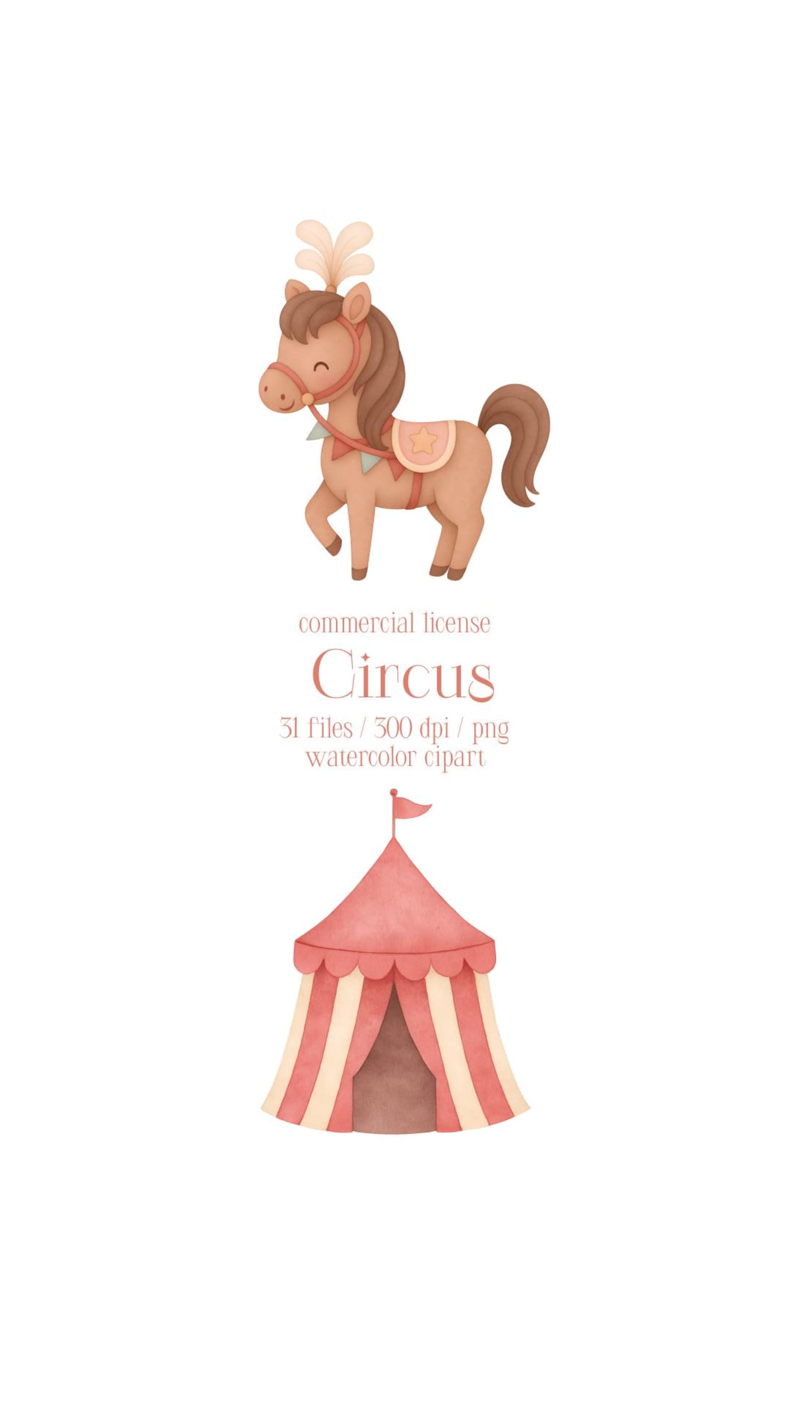 Watercolor Circus Clipart, Cute Circus Animals for Birthday, Baby ...