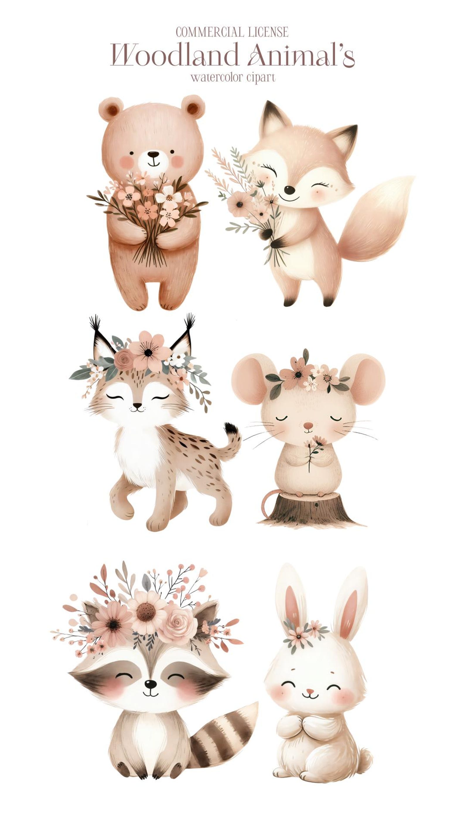 Woodland Clipart, Watercolor Woodland Animals Clipart, Cute Animals ...