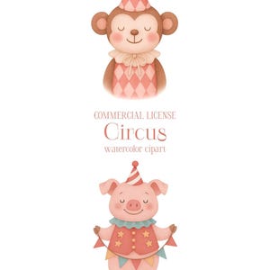 Watercolor Circus Clipart, Cute Circus Animals for Birthday, Baby ...