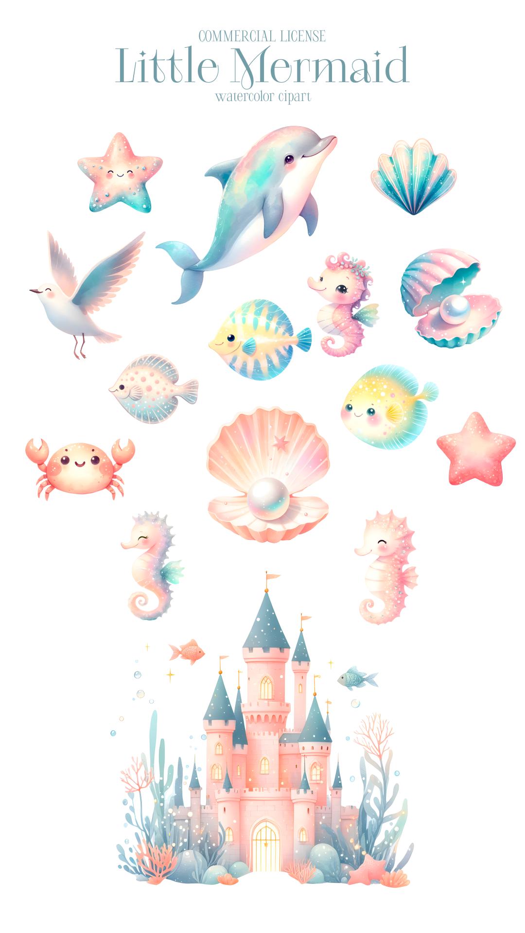 Nursery Mermaid Clipart, Cute Mermaid PNG, Under the Sea Clipart, Cute ...