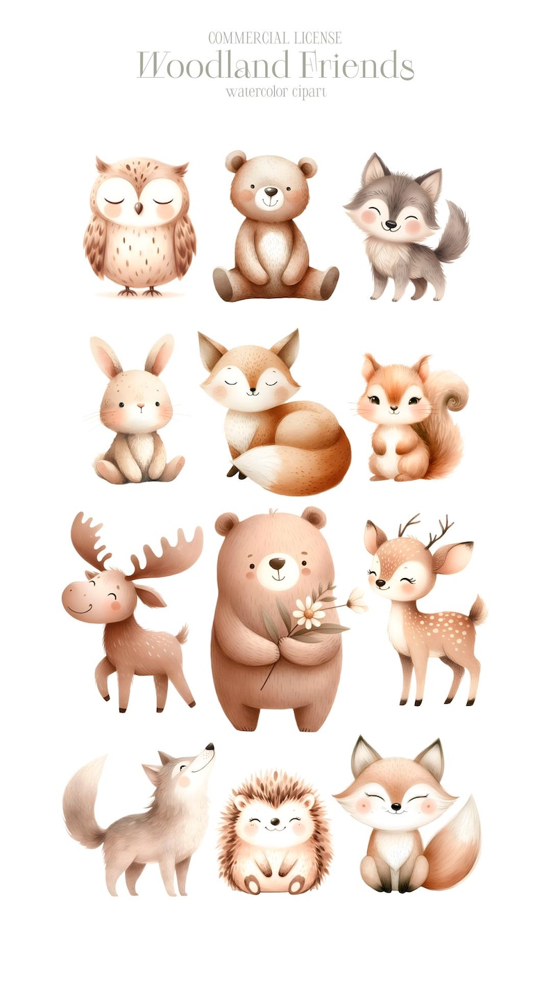 Watercolor Woodland Animals Clipart, Woodland Nursery, Forest Animals ...