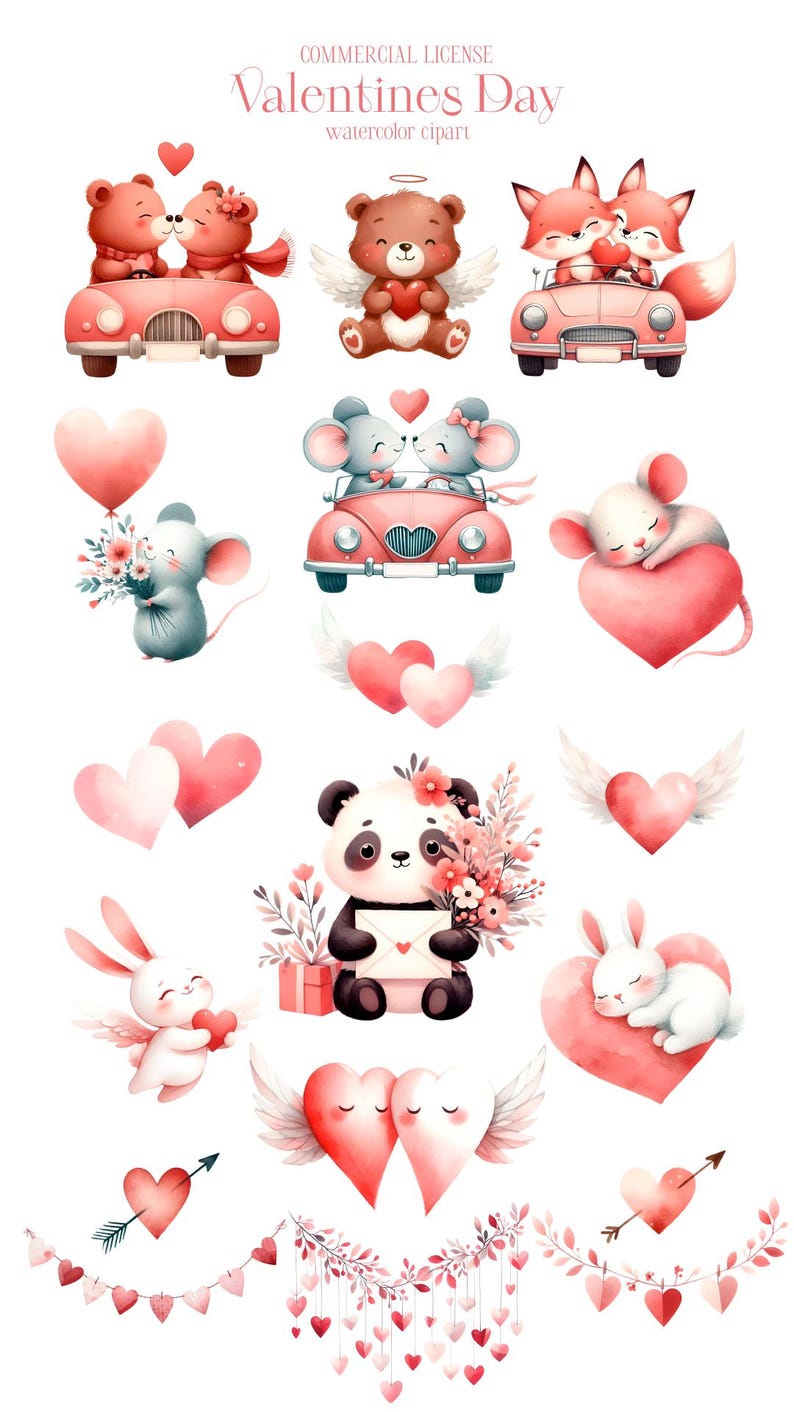Valentine Animals Clipart, Valentine's Day Clipart, Love Decor Art ...