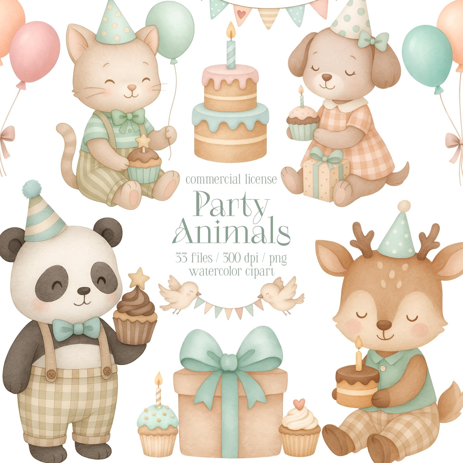 Birthday Clipart, Party Animals, Animal Clipart, Birthday Animals ...