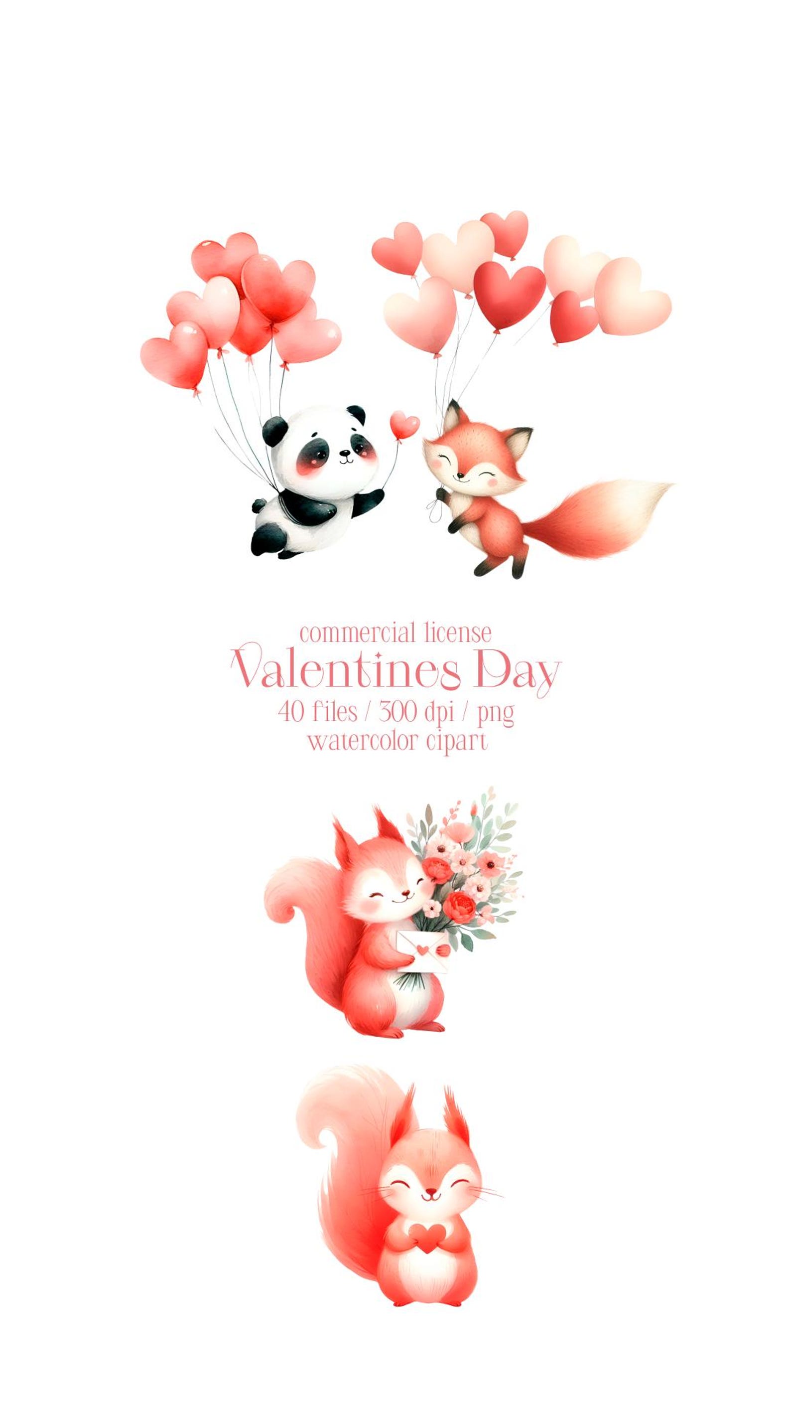 Valentine Animals Clipart, Valentine's Day Clipart, Love Decor Art ...