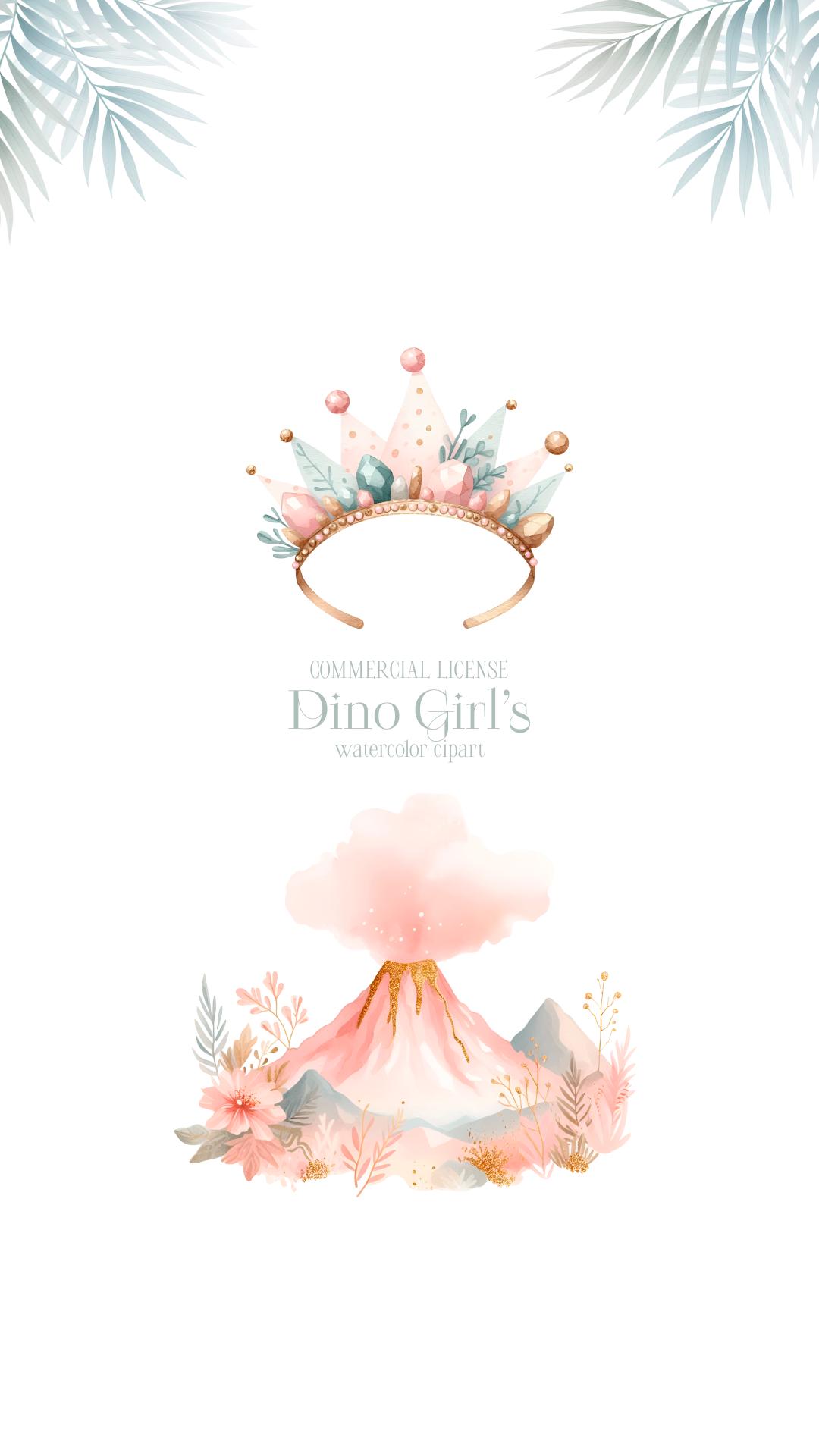 Girl Dinosaur Clipart, Watercolor Dino PNG, Dino Birthday Party ...