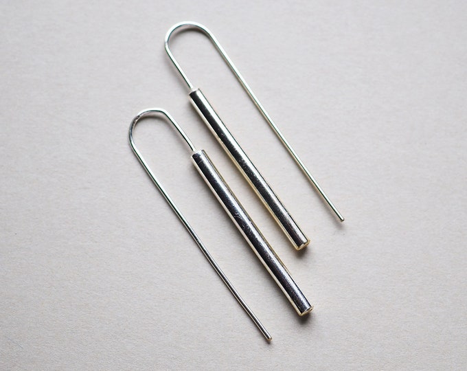 Sterling Silver Tube Earrings, Minimal Silver Earrings, Geometrical ...