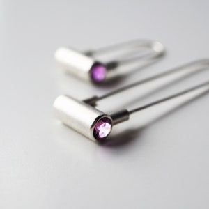 Long Tube Cylinder Silver Amethyst Earrings - Etsy