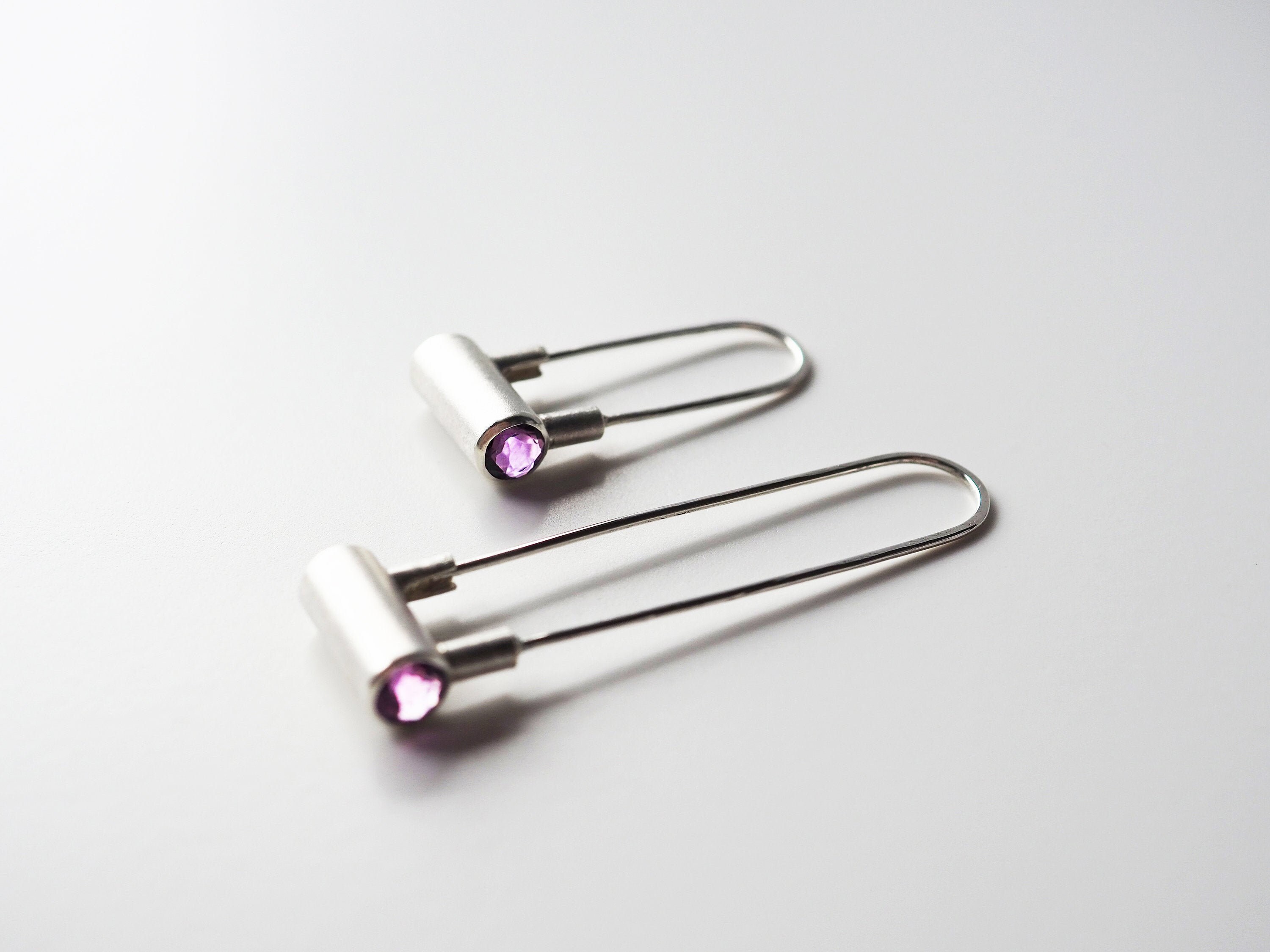 Long Tube Cylinder Silver Amethyst Earrings | Etsy