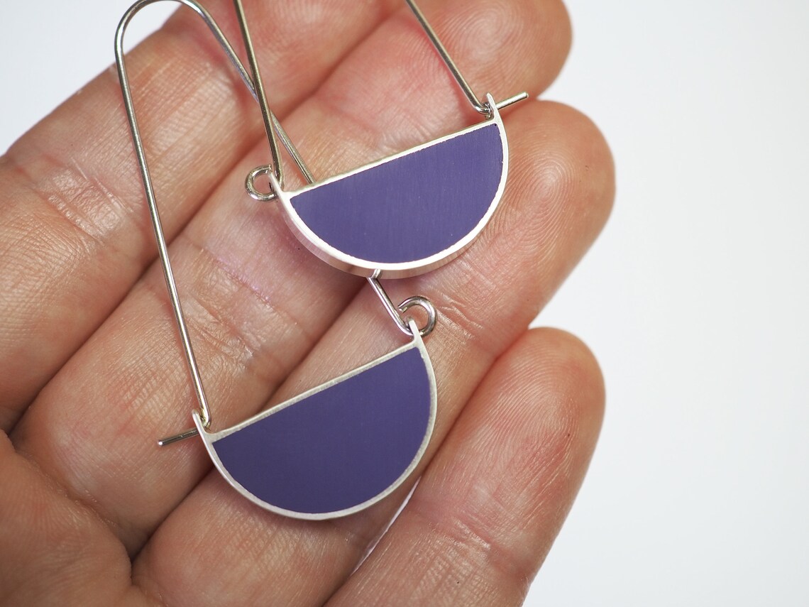 Geometric Long Silver Resin Semicircle Dangle Earrings | Etsy