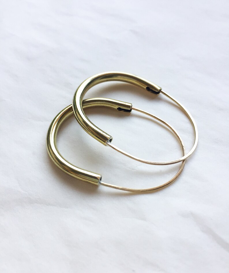 Brass Hoop Earrings Tube Brass Hoops Geometric Earrings | Etsy