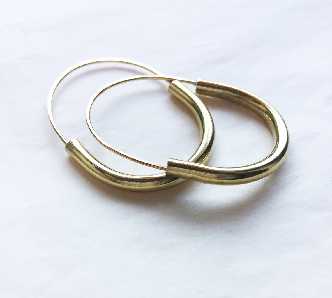 Brass Hoop Earrings Tube Brass Hoops Geometric Earrings | Etsy