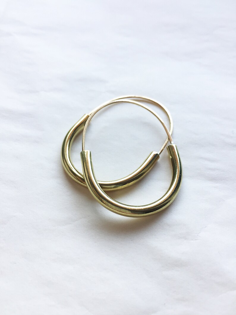 Brass Hoop Earrings Tube Brass Hoops Geometric Earrings | Etsy