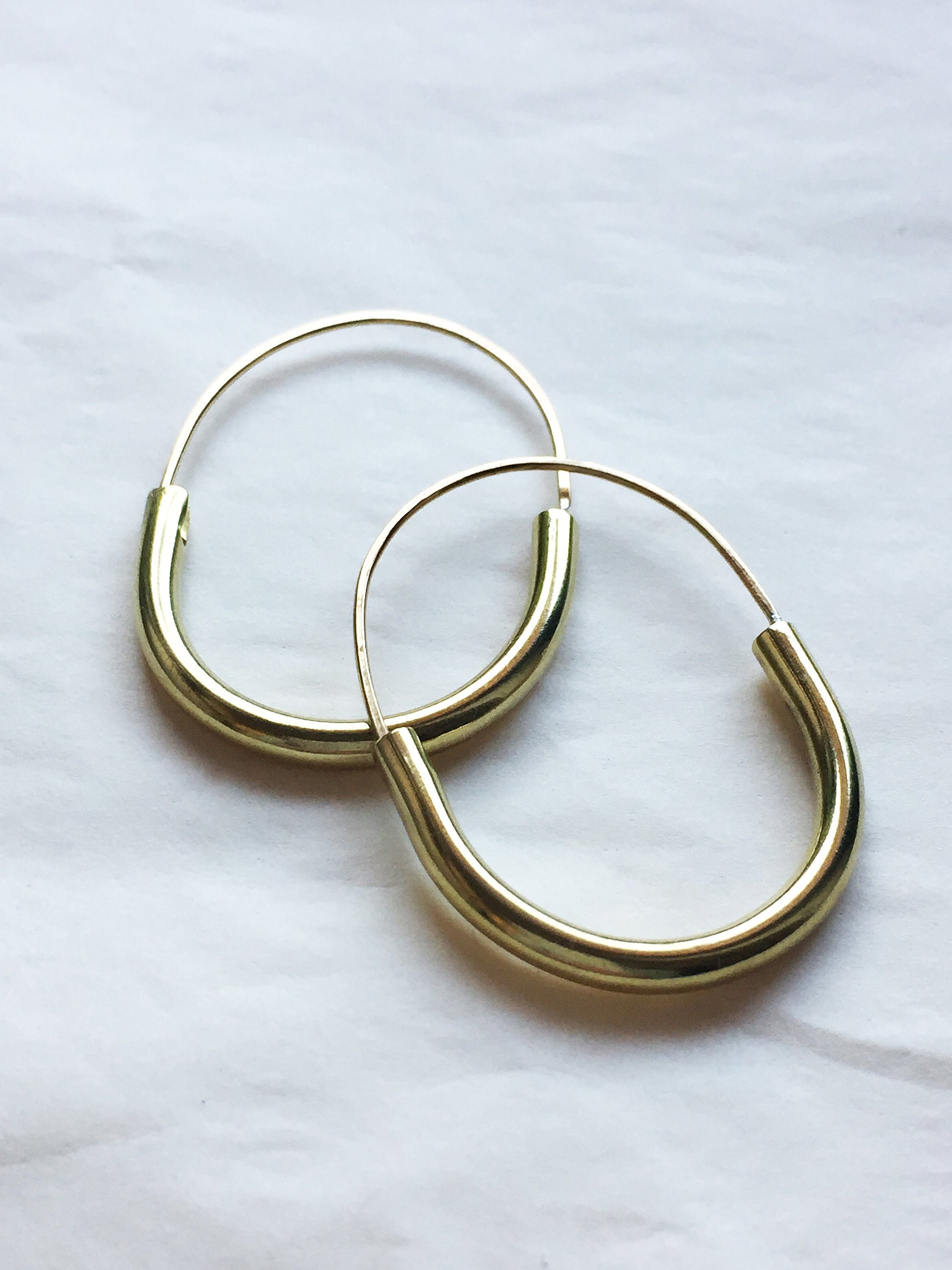 Brass Hoop Earrings Tube Brass Hoops Geometric Earrings | Etsy