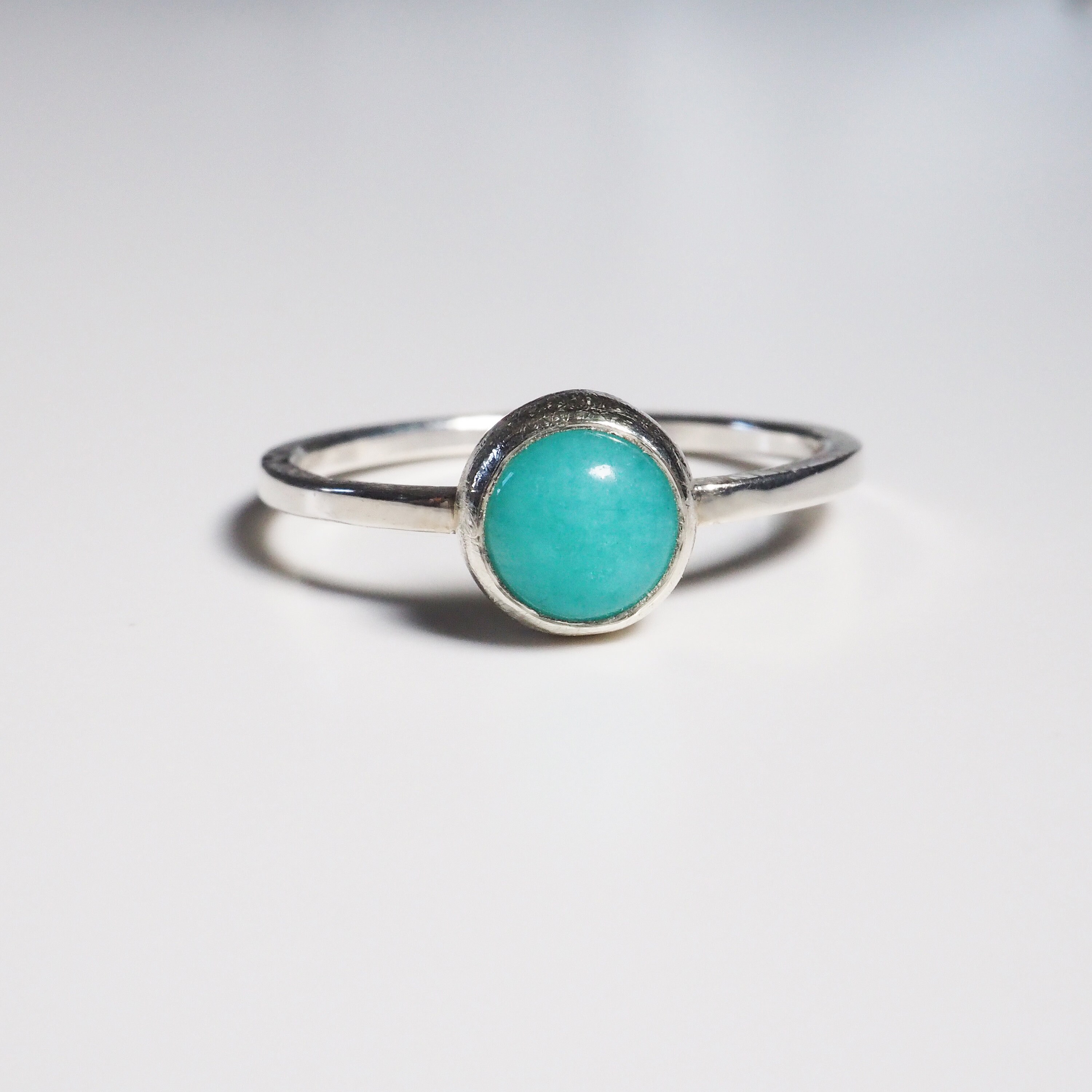 Simple Gemstone Silver Solitaire Stacking Rings Pink Opal | Etsy