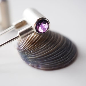 Long Tube Cylinder Silver Amethyst Earrings - Etsy