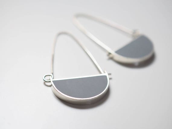 Geometric Long Silver Resin Semicircle Dangle Earrings | Etsy