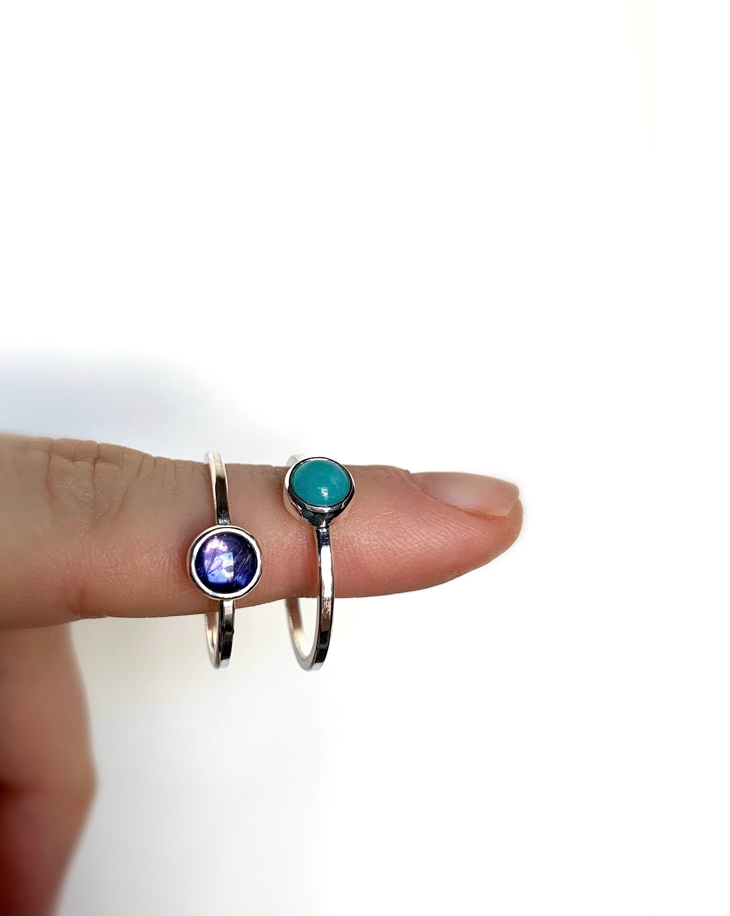 Simple Gemstone Silver Solitaire Stacking Rings Pink Opal | Etsy