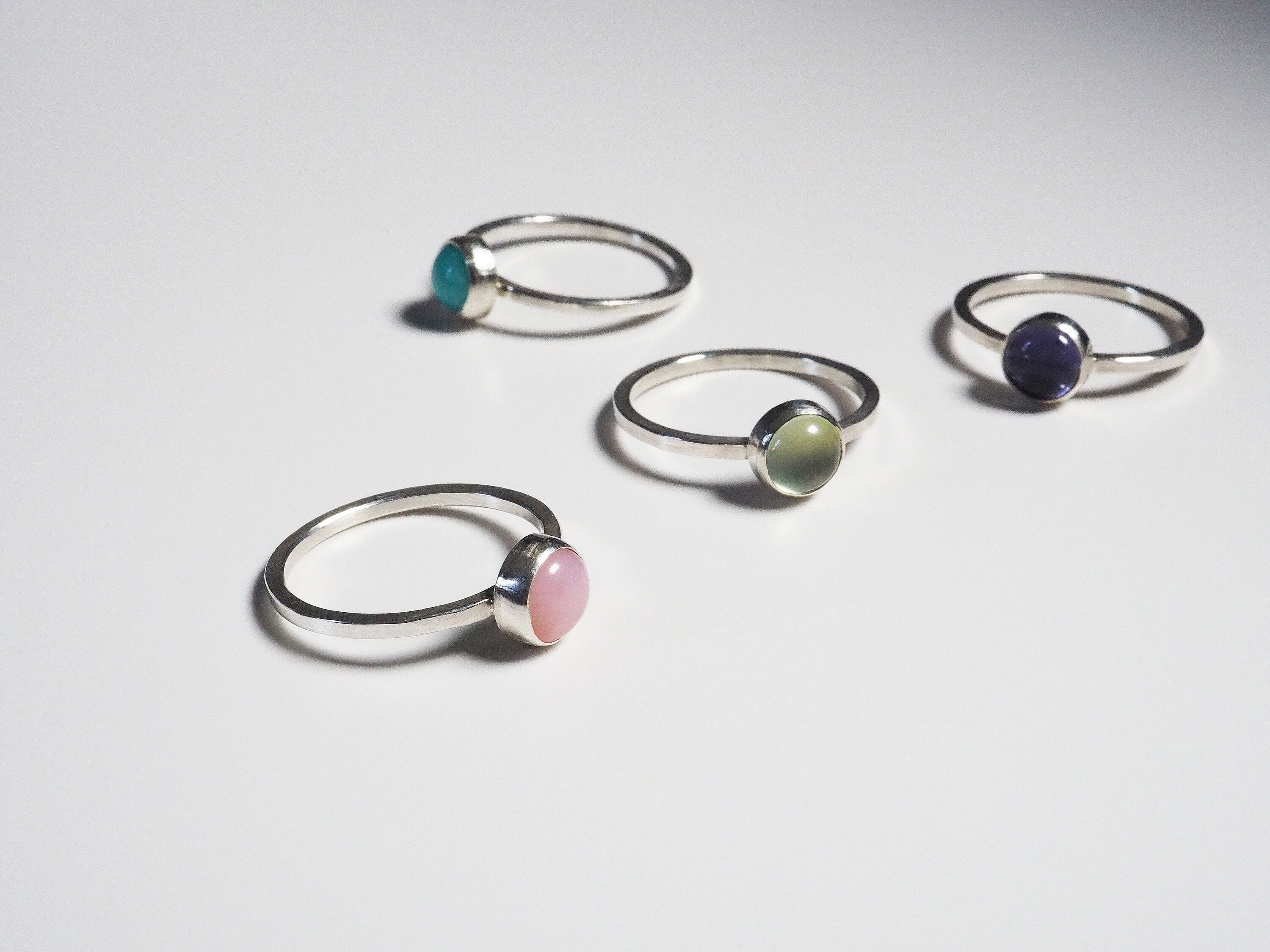 Simple Gemstone Silver Solitaire Stacking Rings Pink Opal | Etsy