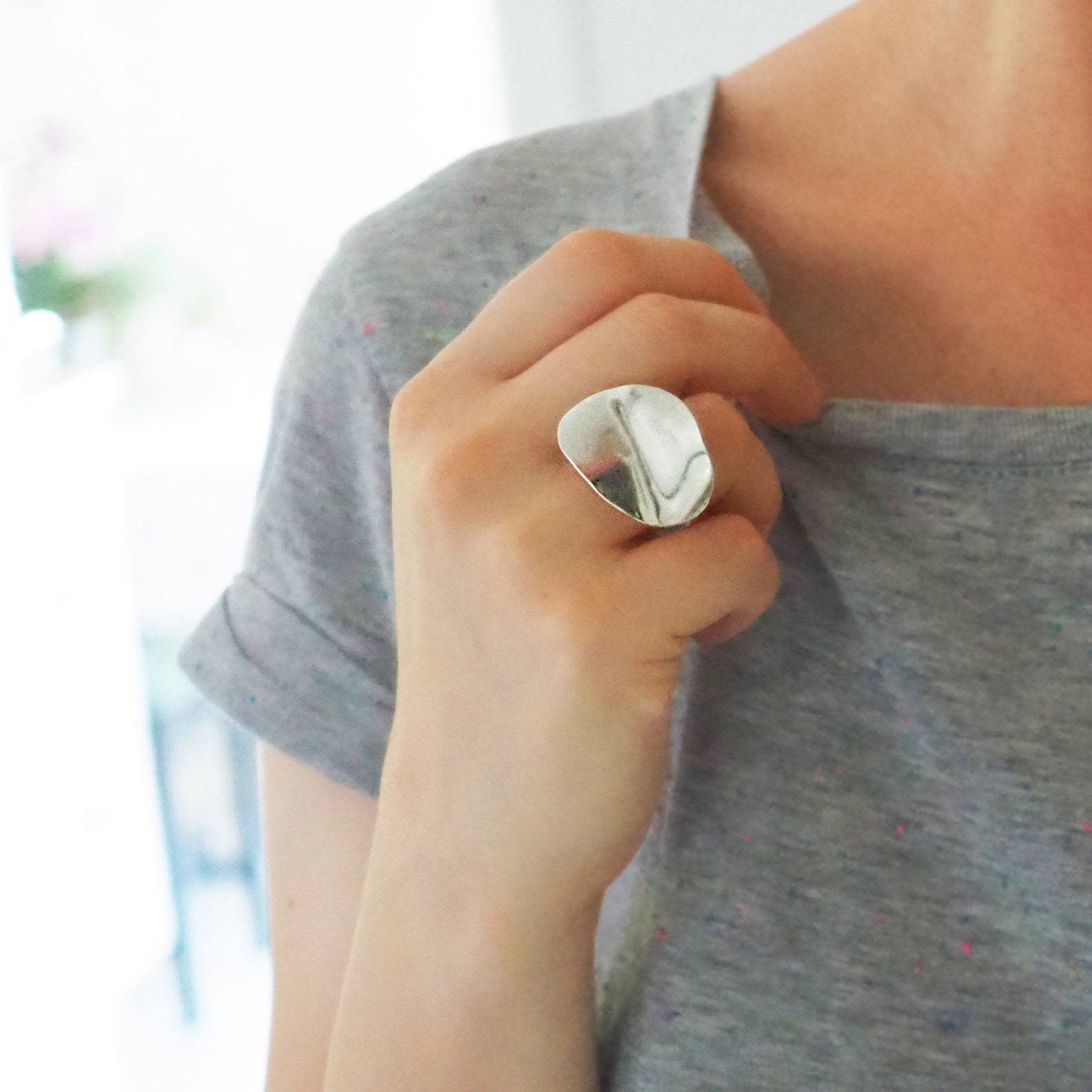 Large Ring Big Sterling Silver Adjustable Statement Ring One - Etsy