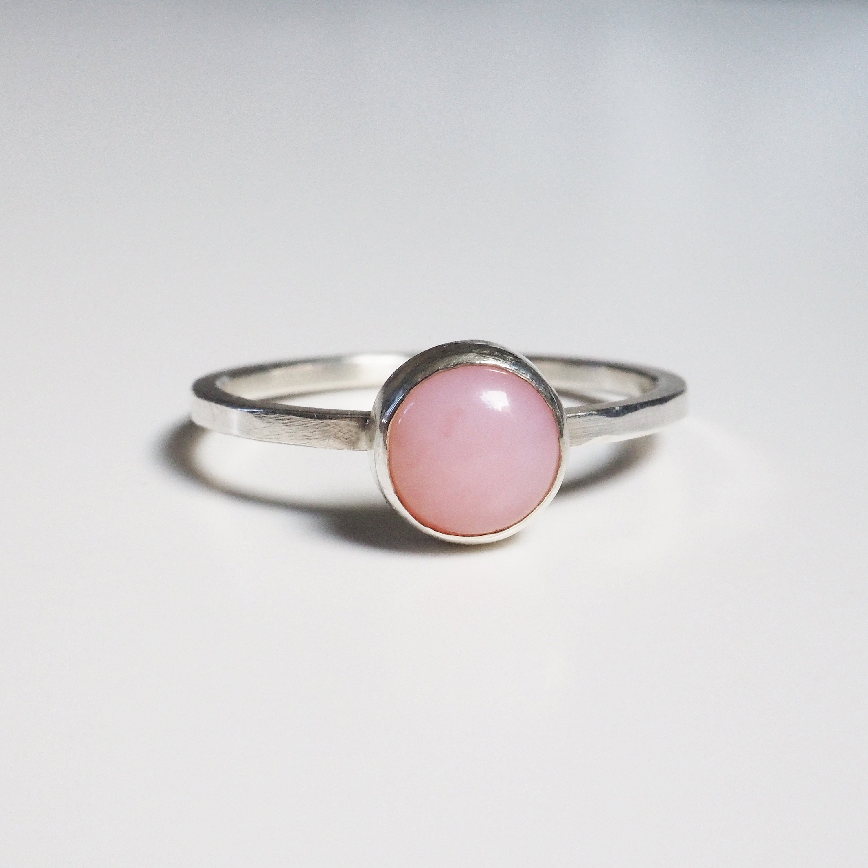 Simple Gemstone Silver Solitaire Stacking Rings Pink Opal | Etsy