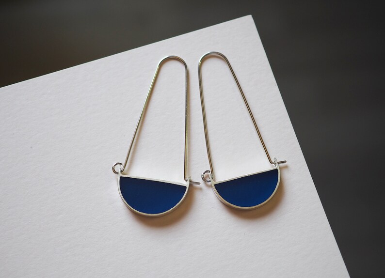 Geometric Long Silver Resin Semicircle Dangle Earrings | Etsy