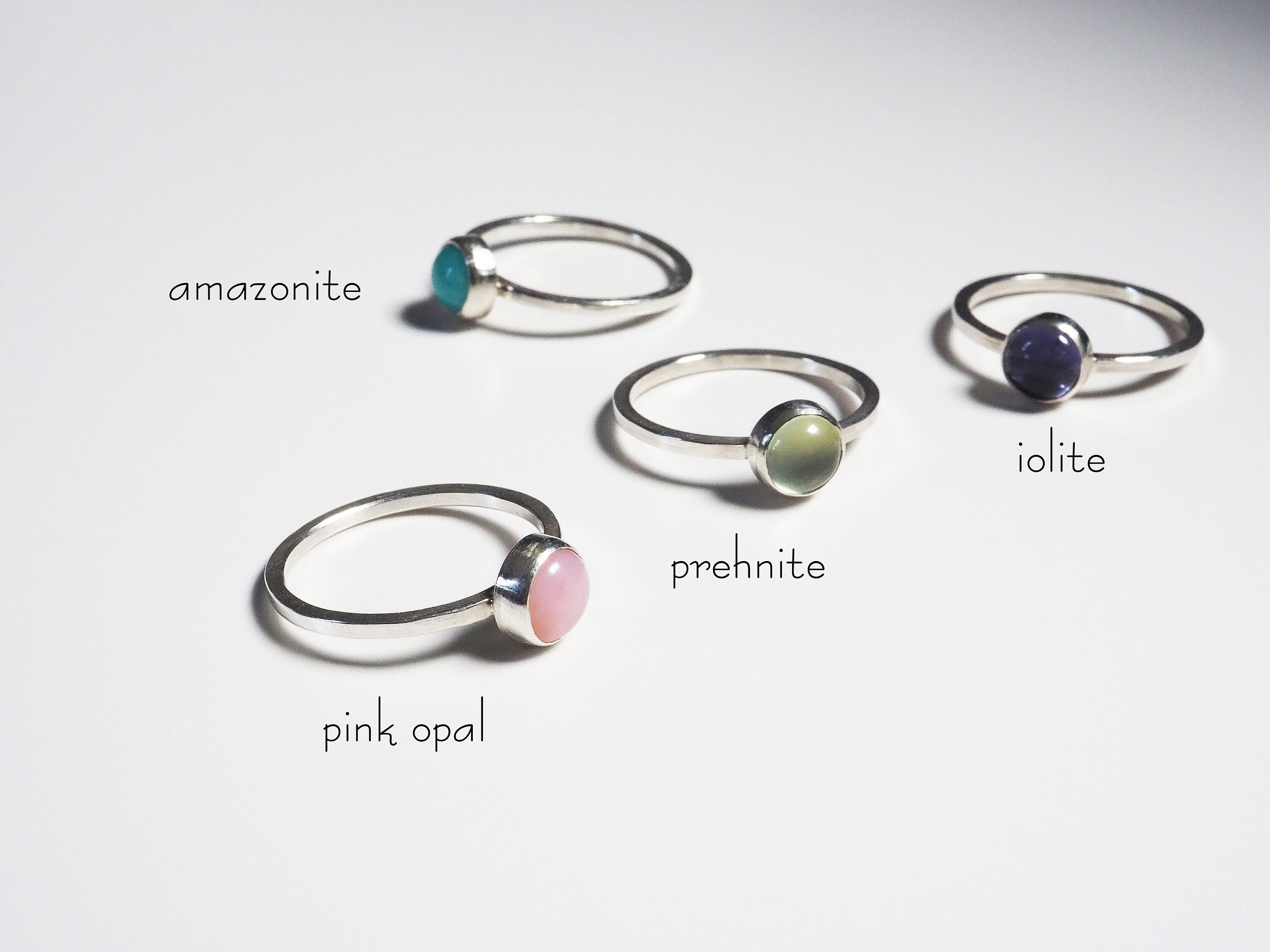 Simple Gemstone Silver Solitaire Stacking Rings Pink Opal | Etsy