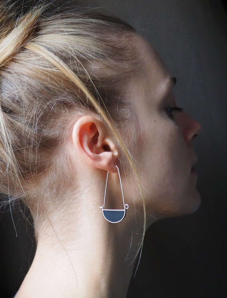 Geometric Long Silver Resin Semicircle Dangle Earrings - Etsy