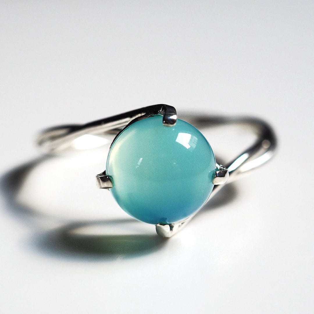 Round Blue Chalcedony Silver Rings, Silver Blue Chalcedony Rings ...