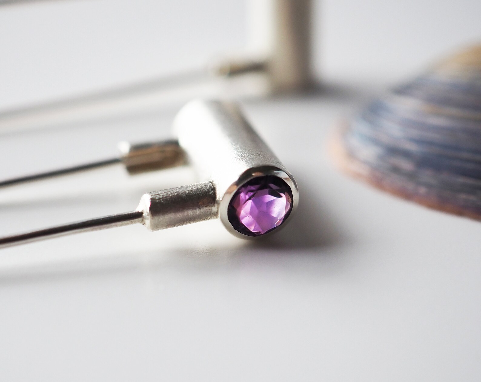 Long Tube Cylinder Silver Amethyst Earrings - Etsy