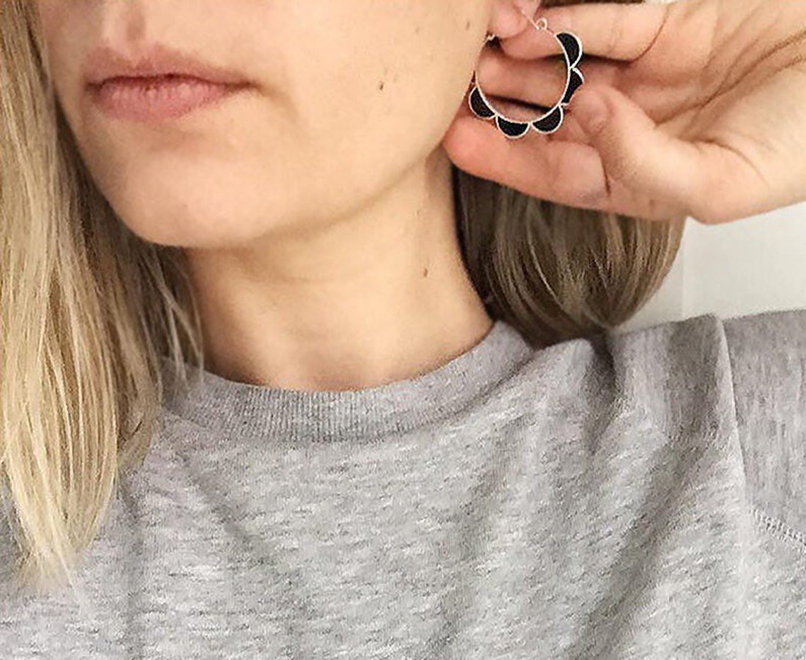 Sterling Silver Floral Black Hoops - Etsy